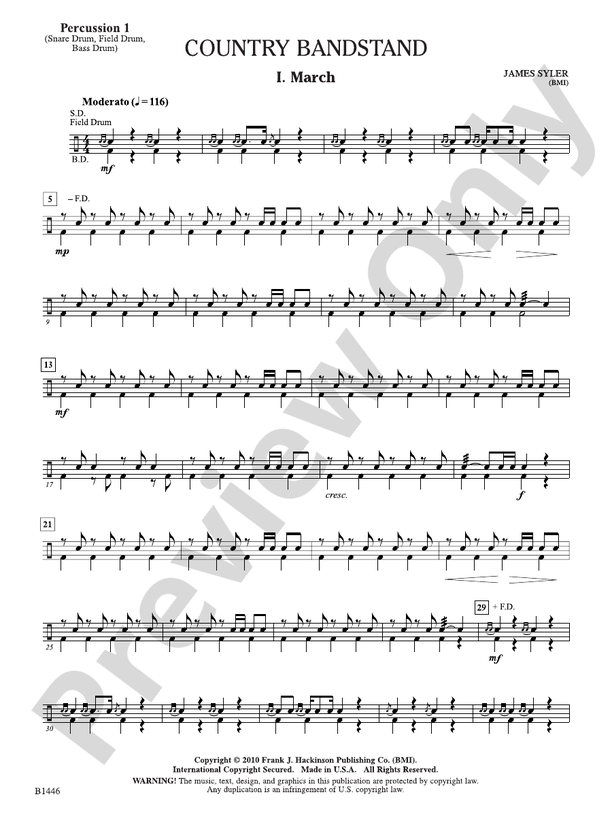 Country Bandstand: Percussion 1: Percussion 1 Part: James Syler ...