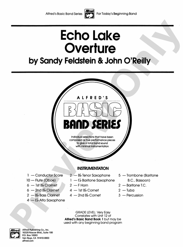 Echo Lake Overture: Score: Concert Band Score - Digital Sheet Music ...