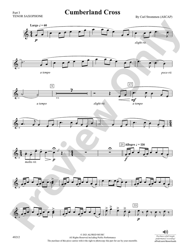 Cumberland Cross: Part 3 - Tenor Saxophone: Part 3 - Tenor Saxophone ...