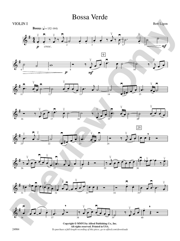 Bossa Verde: 1st Violin: 1st Violin Part - Digital Sheet Music Download