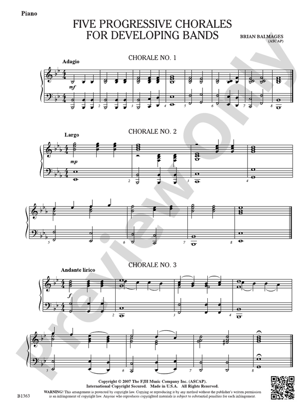 Five Progressive Chorales for Developing Bands: Piano: Piano Part ...