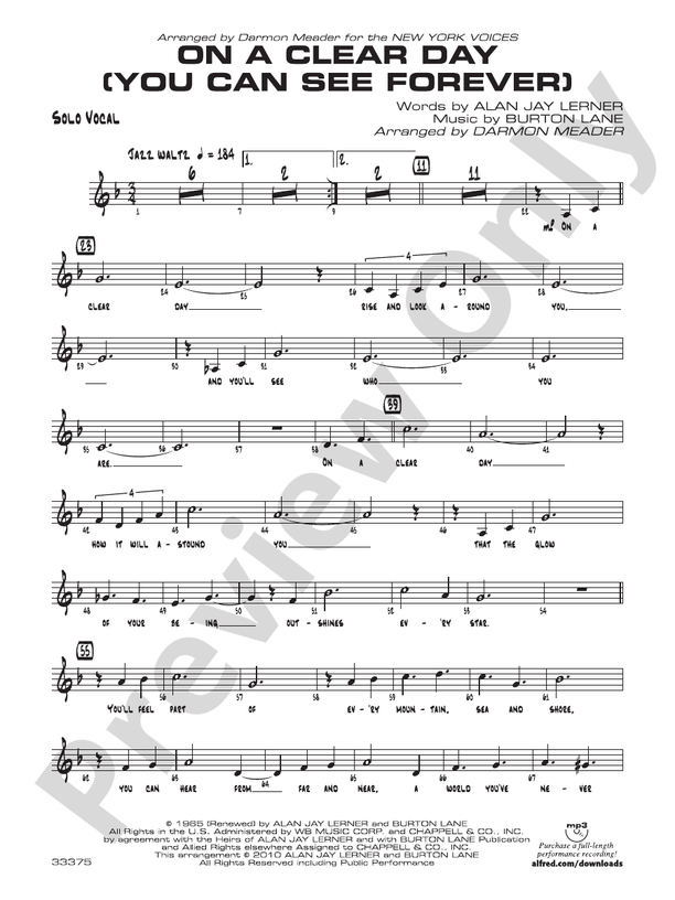 On a Clear Day (You Can See Forever): Vocal Solo: Vocal Solo Part ...