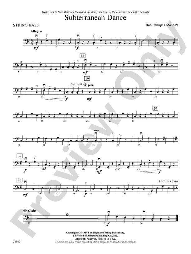 Subterranean Dance: String Bass: String Bass Part - Digital Sheet Music ...
