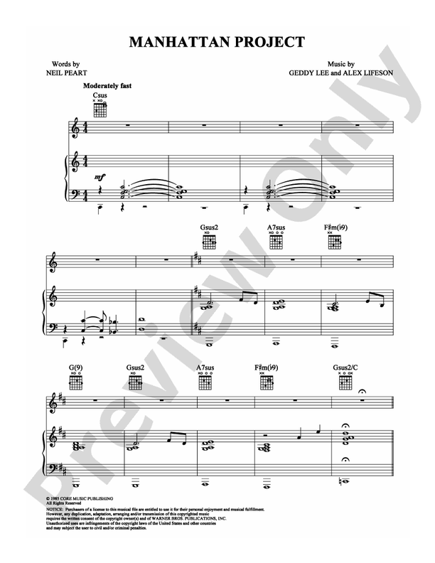 Manhattan Project: Piano/Vocal/Chords: Rush - Digital Sheet Music Download