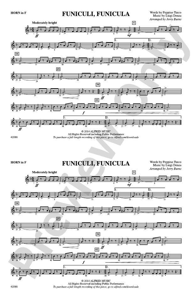 Funiculi, Funicula: 1st F Horn: 1st F Horn Part - Digital Sheet Music ...