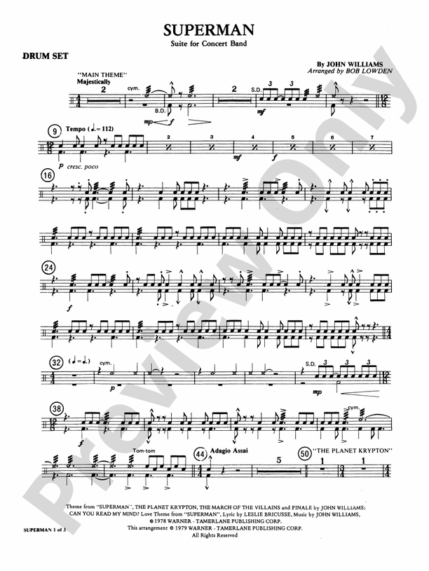 Superman: Drums: Drums Part - Digital Sheet Music Download