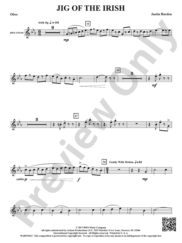 Jig of the Irish: Oboe: Oboe Part: Justin Harden - Digital Sheet Music ...