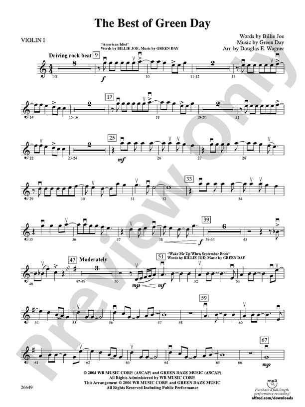 The Best of Green Day: 1st Violin: 1st Violin Part - Digital Sheet Music Download