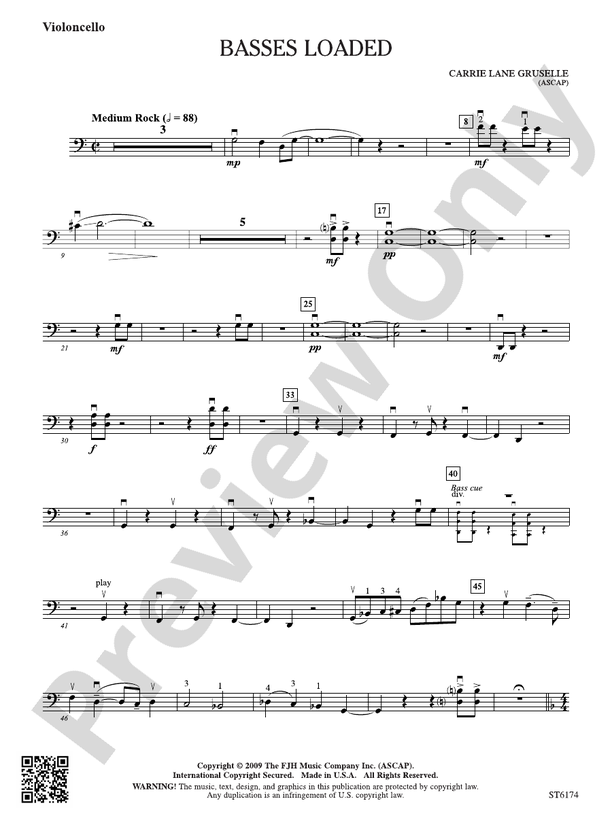 Basses Loaded: Violoncello: Violoncello Part: Carrie Lane Gruselle - Digital Sheet Music Download