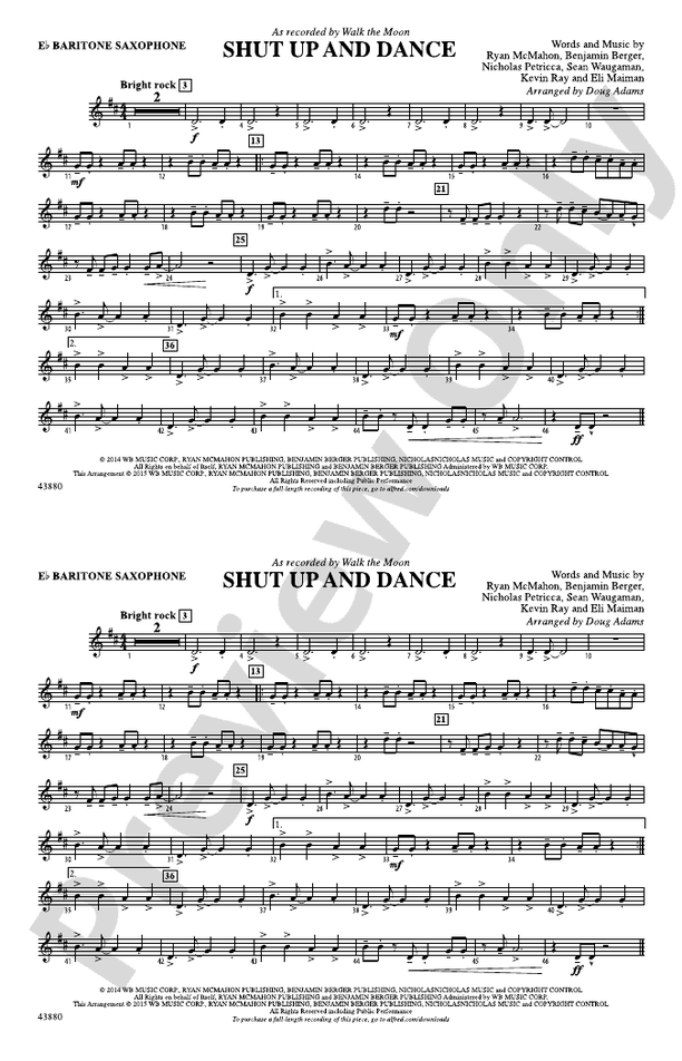 Shut Up and Dance: E-flat Baritone Saxophone: E-flat Baritone Saxophone Part - Digital Sheet ...
