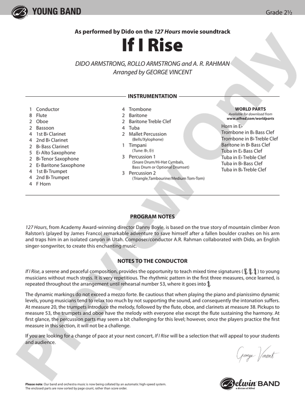 If I Rise: Score: Concert Band Score - Digital Sheet Music Download