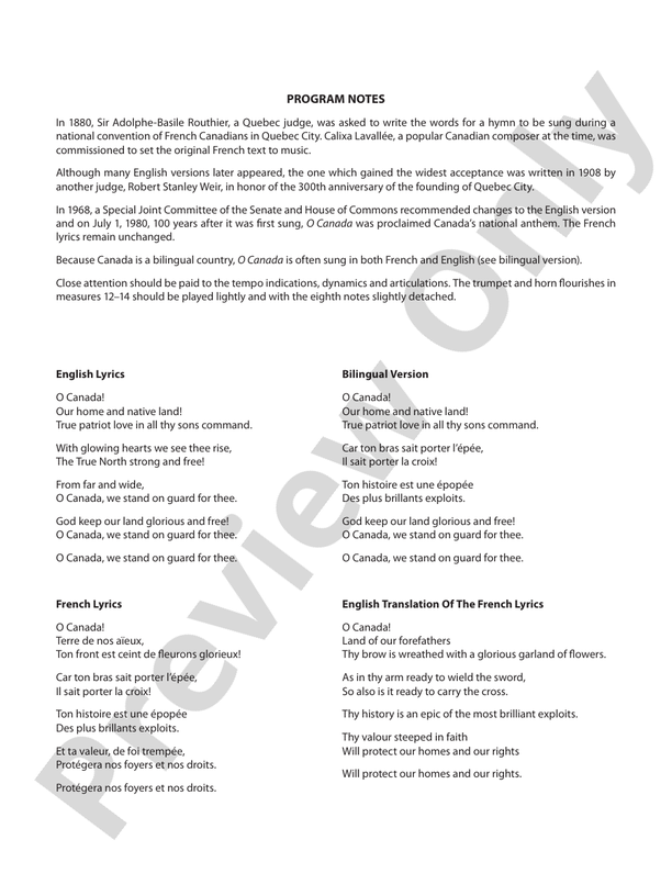 O Canada: Concert Band Conductor Score & Parts: Calixa Lavallée ...