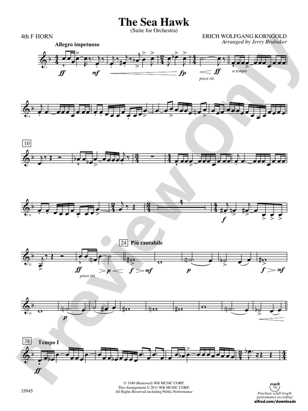 The Sea Hawk: 4th F Horn: 4th F Horn Part - Digital Sheet Music Download
