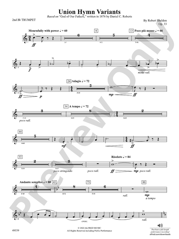 Union Hymn Variants: 2nd B-flat Trumpet: 2nd B-flat Trumpet Part - Digital Sheet Music Download