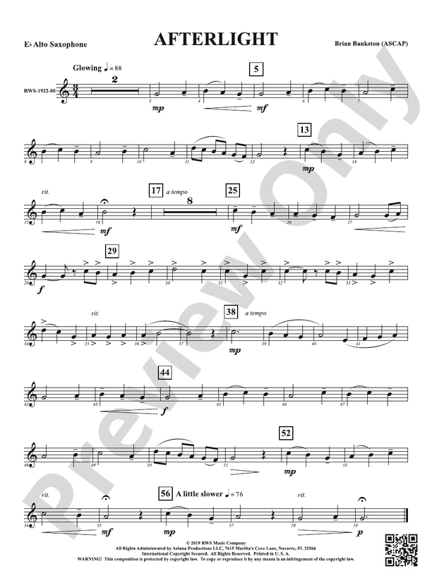 Afterlight: 1st E-flat Alto Saxophone: 1st E-flat Alto Saxophone Part: Brian Bankston - Digital ...