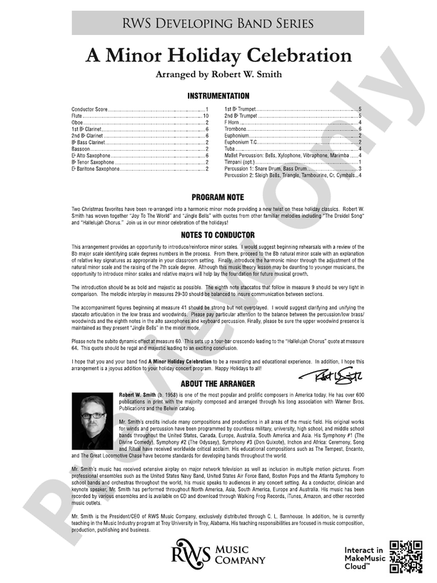 A Minor Holiday Celebration: Score: Concert Band Score - Digital Sheet ...