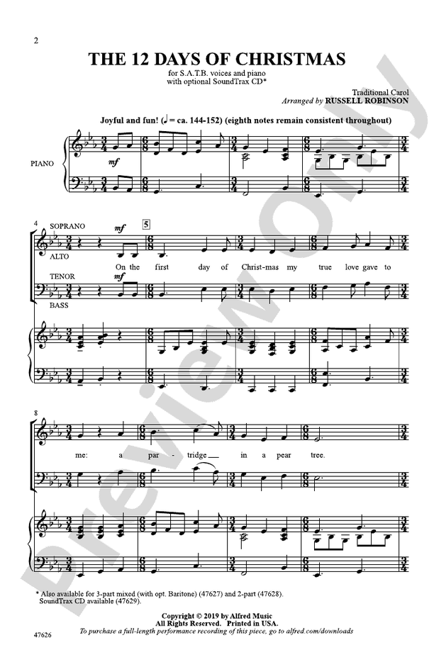The 12 Days of Christmas: SATB Choral Octavo - Digital Sheet Music Download