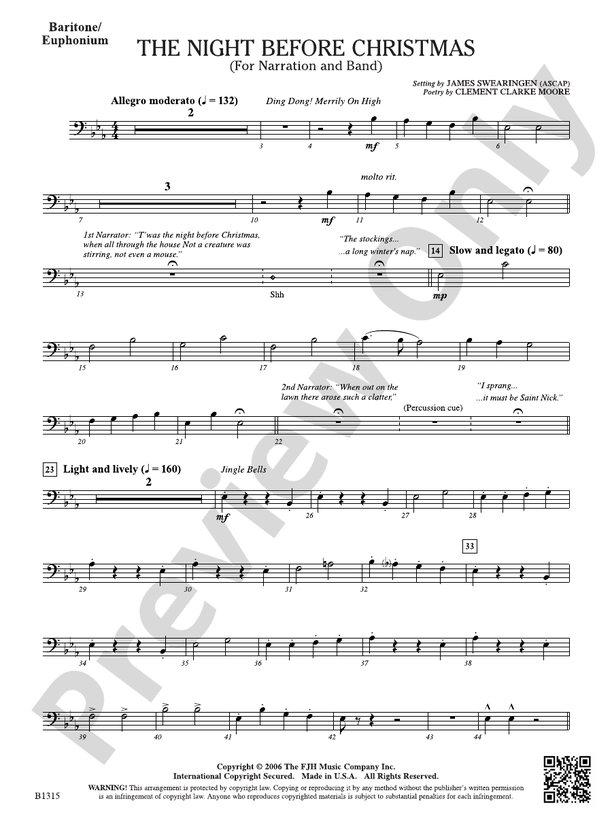 The Night Before Christmas (for Narration and Band): Baritone/Euphonium ...