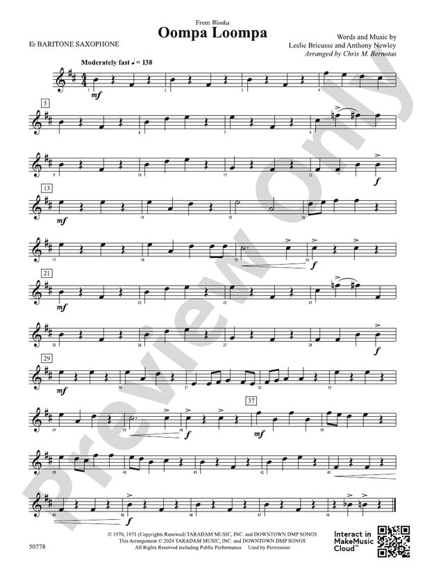 Oompa Loompa: E-flat Baritone Saxophone: E-flat Baritone Saxophone Part ...