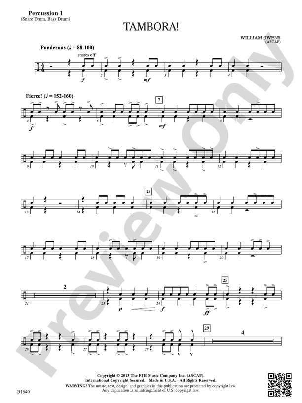 Tambora!: Percussion 1: Percussion 1 Part: William Owens - Digital ...
