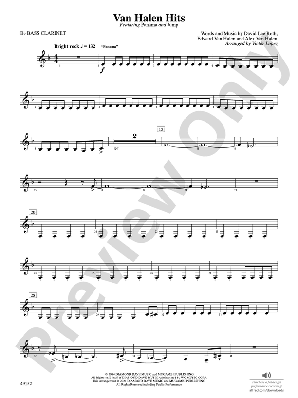 Van Halen Hits: B-flat Bass Clarinet: B-flat Bass Clarinet Part ...