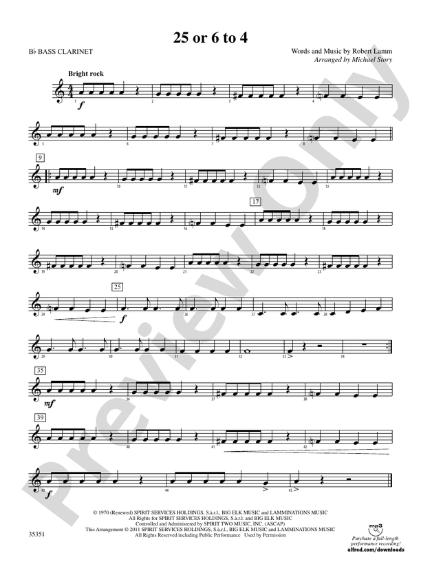 25 or 6 to 4: B-flat Bass Clarinet: B-flat Bass Clarinet Part - Digital Sheet Music Download