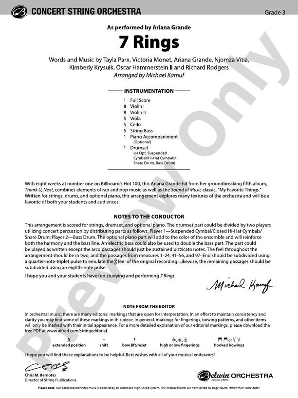 7 Rings: Score: String Orchestra Score - Digital Sheet Music Download