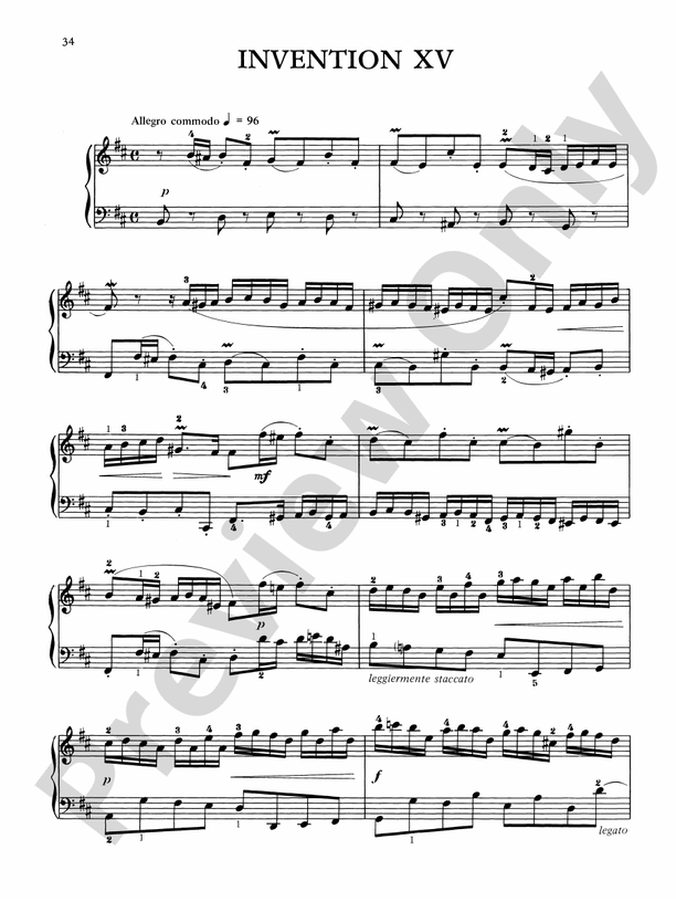 Bach: Two and Three-Part Inventions (Ed. Hans Bischoff): Invention XV ...