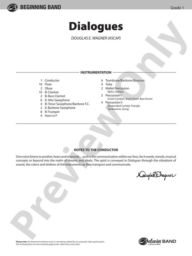 Dialogues: Concert Band Conductor Score & Parts: Douglas E. Wagner ...