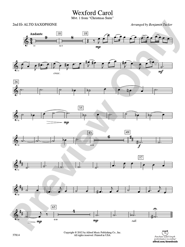 Wexford Carol: 2nd E-flat Alto Saxophone: 2nd E-flat Alto Saxophone Part - Digital Sheet Music ...