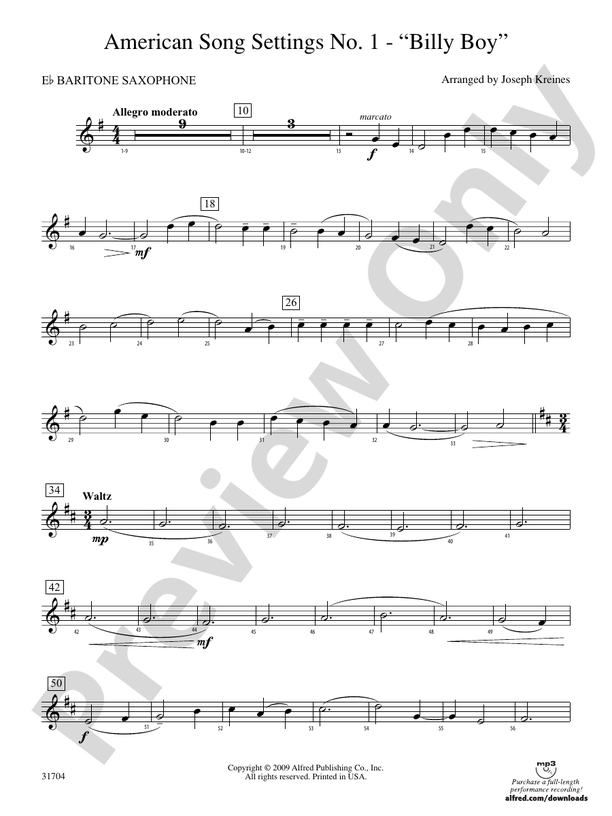 American Song Settings, No. 1: E-flat Baritone Saxophone: E-flat Baritone Saxophone Part ...