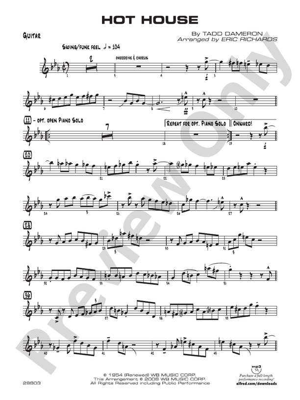 Hot House: Guitar: Guitar Part - Digital Sheet Music Download