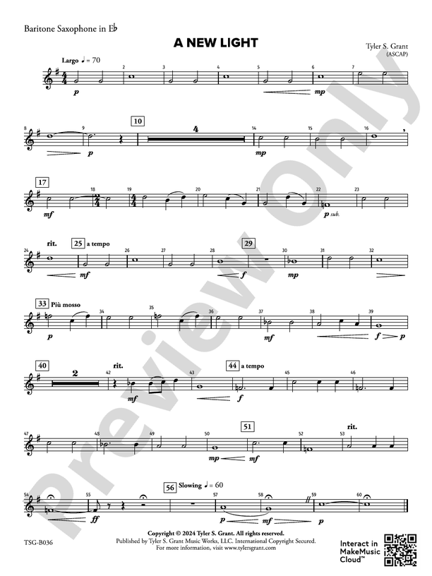 A New Light: E-flat Baritone Saxophone: E-flat Baritone Saxophone Part: Tyler S. Grant - Digital ...