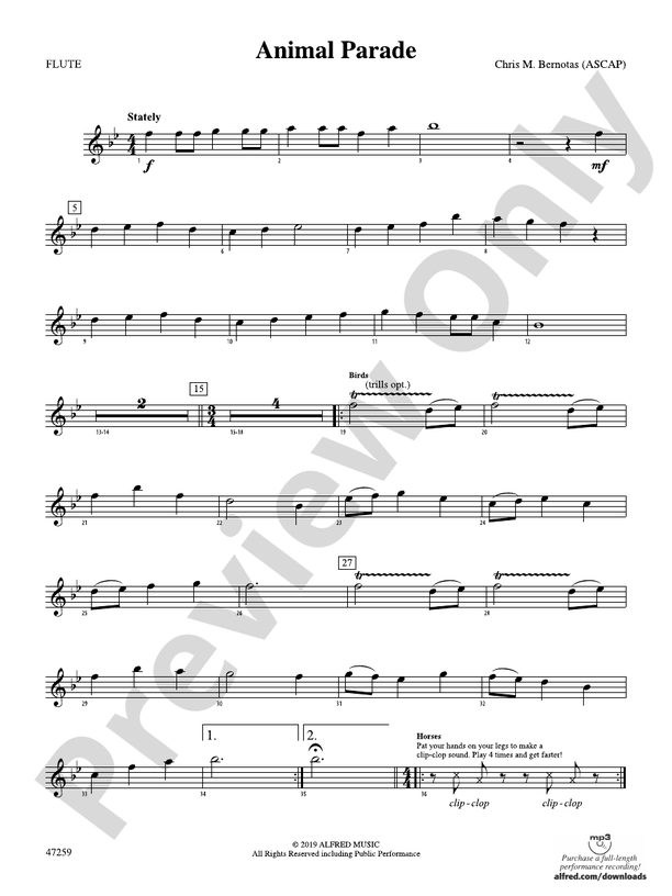 Animal Parade: Flute: Flute Part - Digital Sheet Music Download