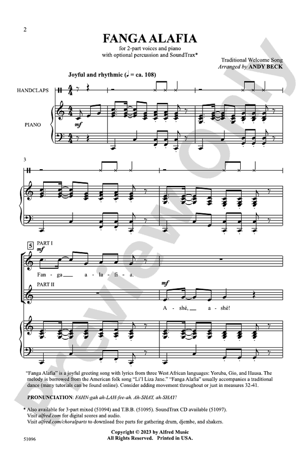 Fanga Alafia: 2-Part Choral Octavo: Andy Beck - Digital Sheet Music ...