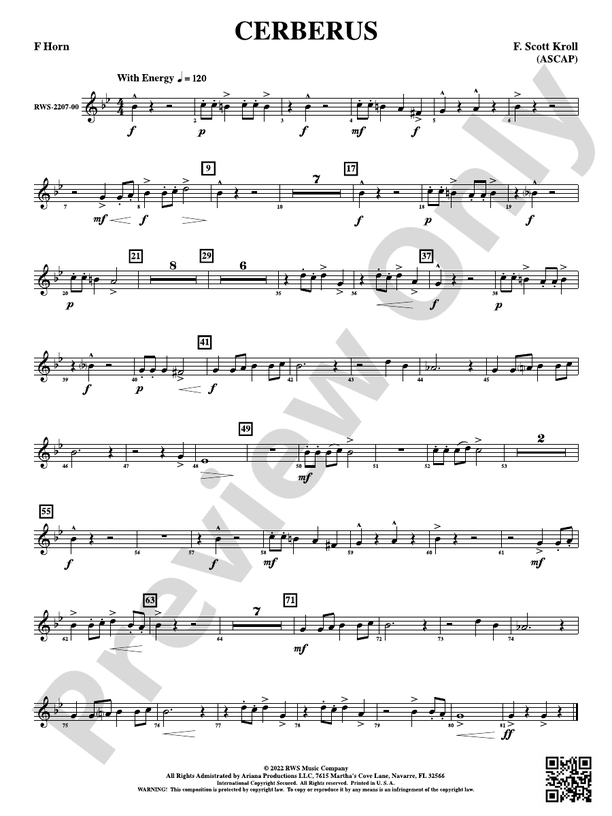 Cerberus: 1st F Horn: 1st F Horn Part: F. Scott Kroll - Digital Sheet ...