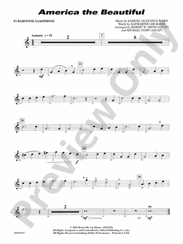 America, the Beautiful: E-flat Baritone Saxophone: E-flat Baritone Saxophone Part - Digital ...
