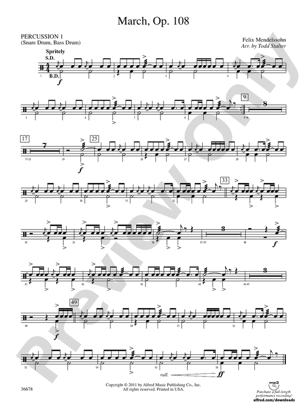 March, Op. 108: 1st Percussion: 1st Percussion Part - Digital Sheet ...