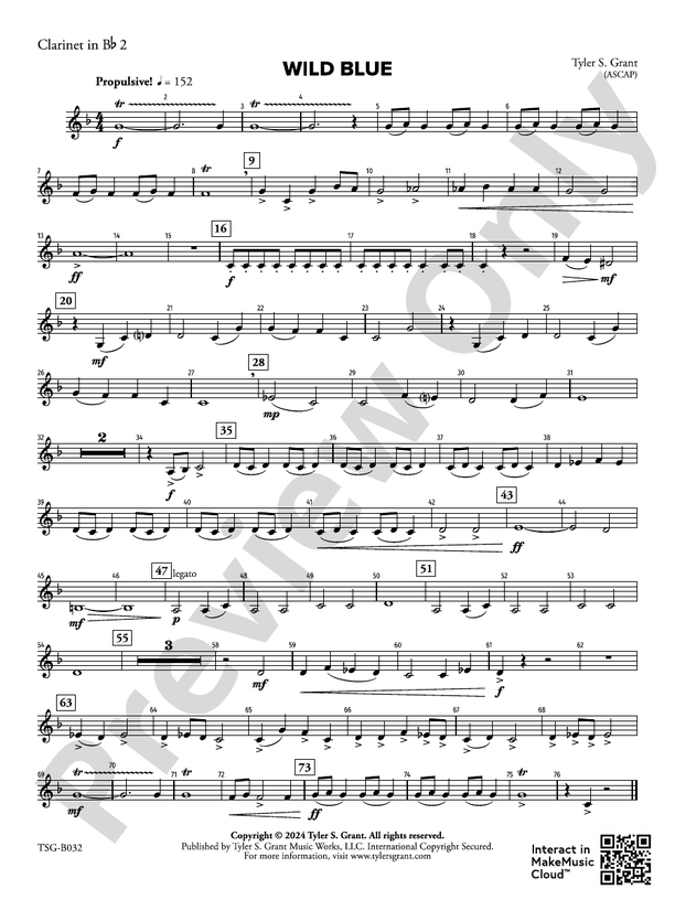 Wild Blue: 2nd B-flat Clarinet: 2nd B-flat Clarinet Part: Tyler S. Grant - Digital Sheet Music ...
