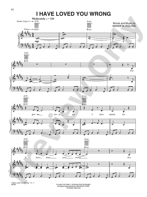 I Have Loved You Wrong: Piano/Vocal/Chords: Swell Season - Digital ...