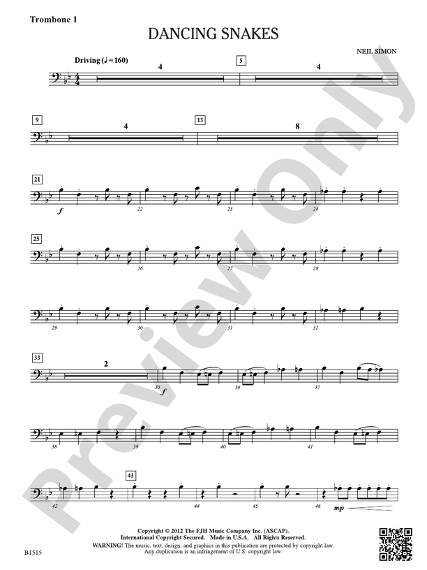 Dancing Snakes: Trombone 1: Trombone 1 Part: Neil Simon - Digital Sheet ...