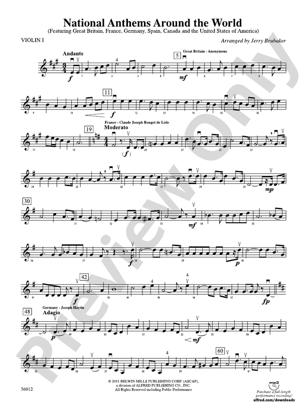 National Anthems Around the World: 1st Violin: 1st Violin Part ...