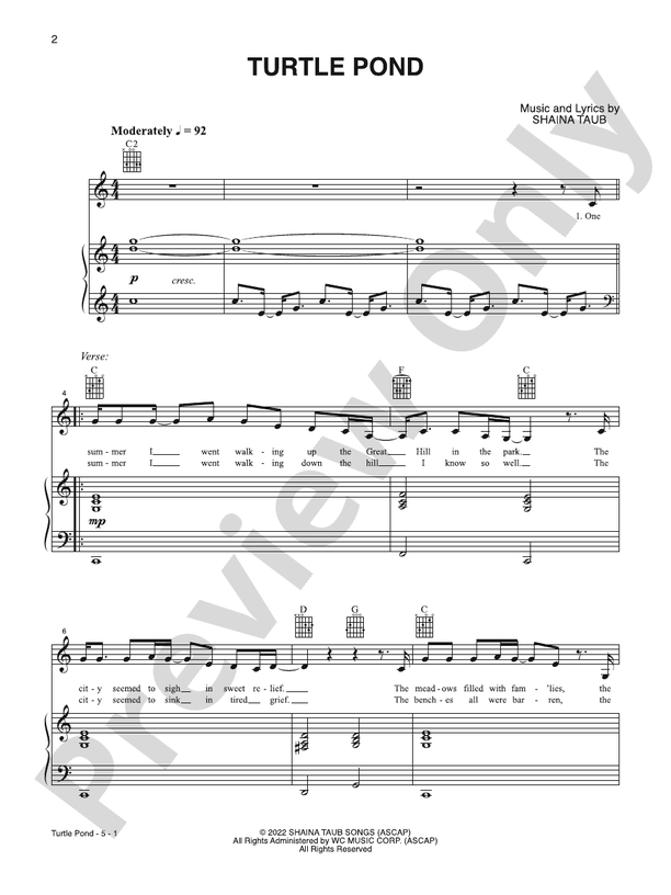 Turtle Pond: Piano: Shaina Taub - Digital Sheet Music Download