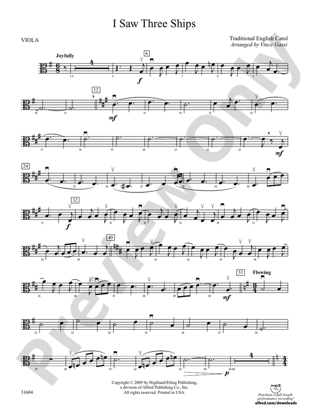 I Saw Three Ships: Viola: Viola Part - Digital Sheet Music Download