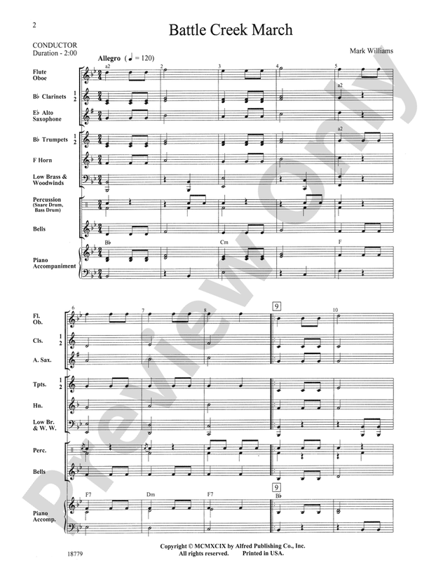 Battle Creek March: Score: Concert Band Score - Digital Sheet Music ...