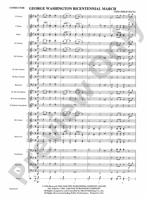 George Washington Bicentennial March: Concert Band Conductor Score ...