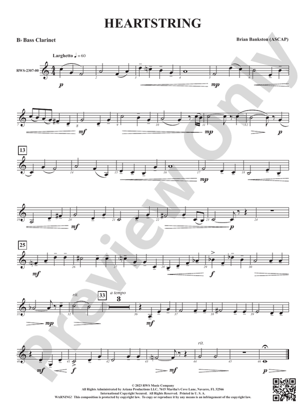 Heartstring: B-flat Bass Clarinet: B-flat Bass Clarinet Part: Brian Bankston - Digital Sheet ...