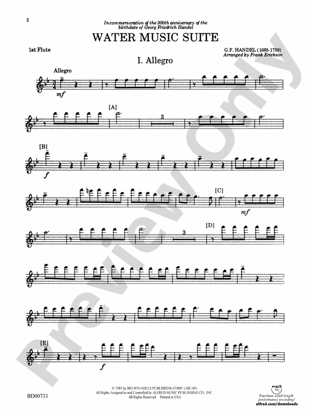 Water Music Suite: Flute: Flute Part - Digital Sheet Music Download
