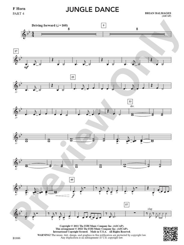 Jungle Dance: Part 4 - F Horn: Part 4 - F Horn Part: Brian Balmages - Digital Sheet Music Download