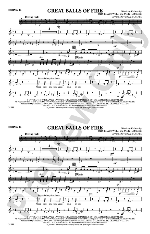 Great Balls of Fire: Horn in B flat: Horn in B flat Part - Digital ...